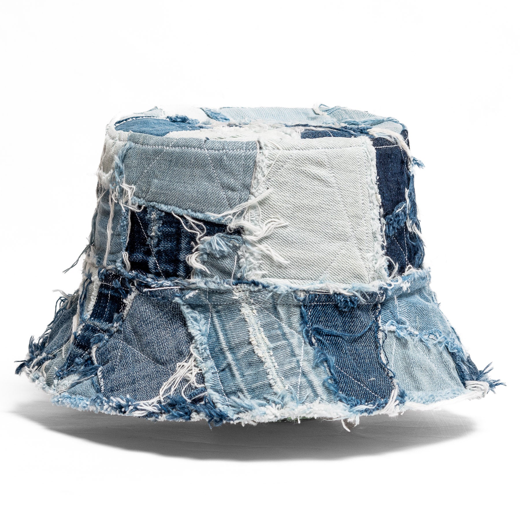 Mursaki Denim Bucket Hat - Patchwork Mixed Blue