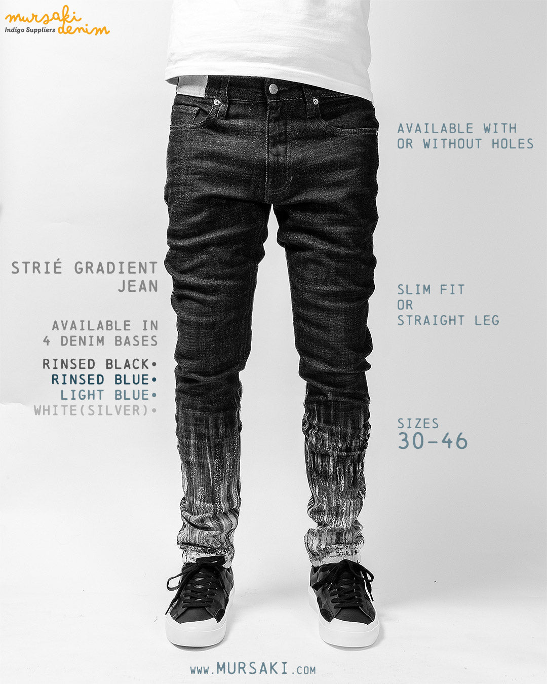 Mursaki Denim Strié Gradient Jean 340-108RB (Rinse Black/White)